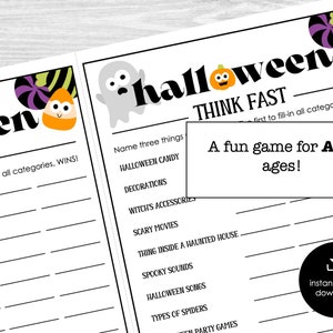 Halloween THINK FAST Game, Printable Word Game, Halloween Classroom ...