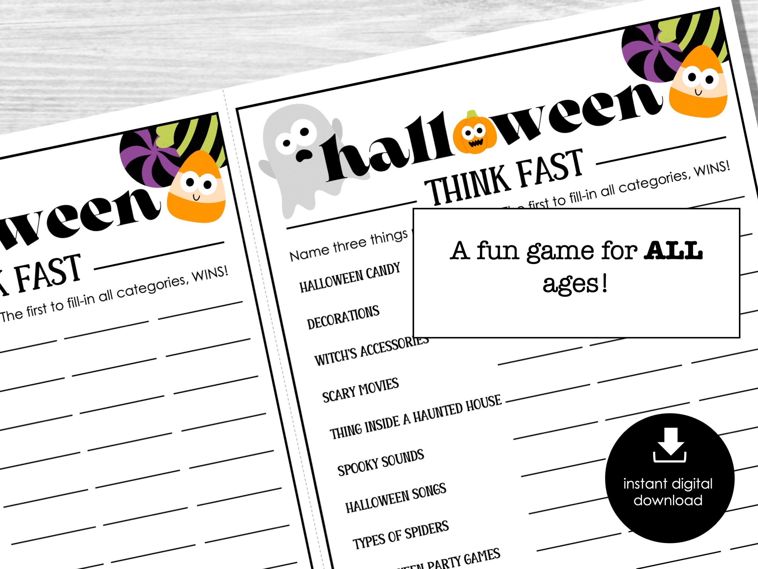 Halloween THINK FAST Game Printable Word Game Halloween - Etsy