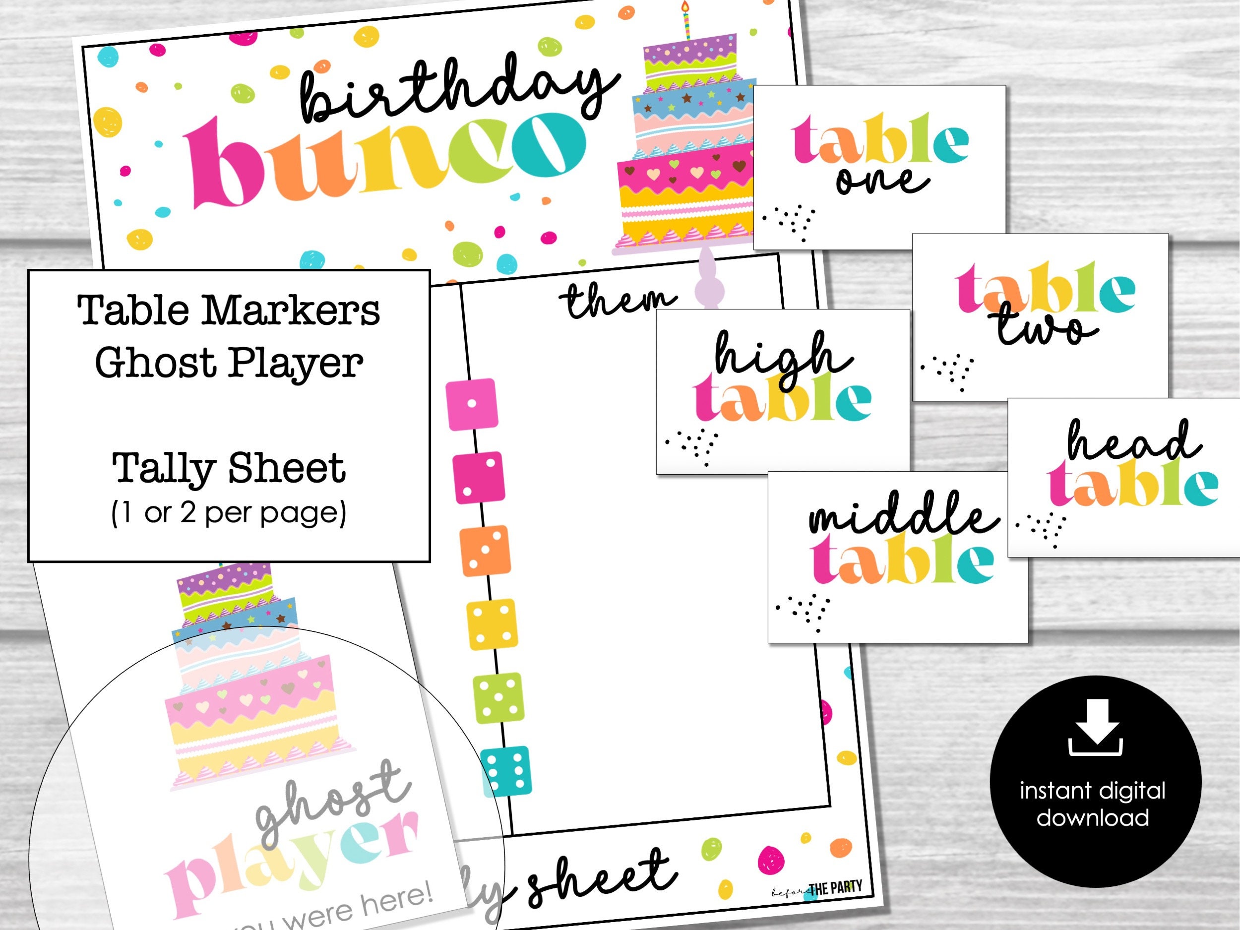 Birthday Party Bunco Score Cards, Happy Birthday Bunco Invitation ...