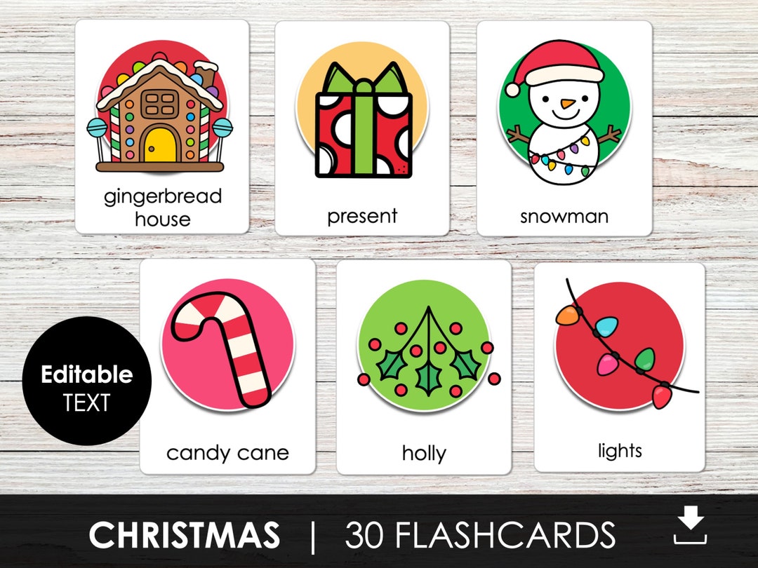Christmas Flash Cards for Kids, Holiday Vocabulary Cards, Editable ...