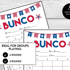 Patriotic BUNCO Printable Bundle | Score Cards | Tally and Table Cards ...