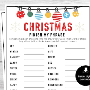 Christmas Party Game, Finish the Phrase, Fun Party Activity, Kids and ...