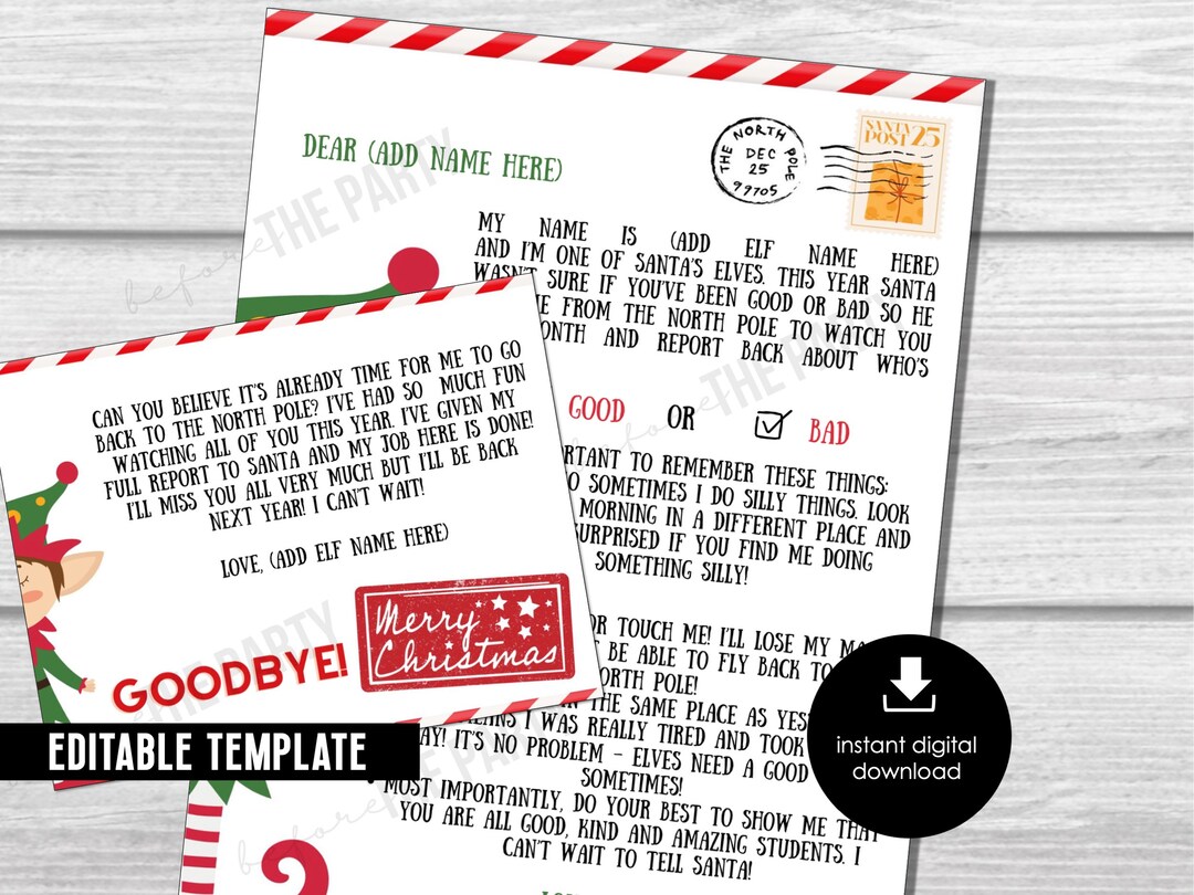 Christmas Elf Arrival Letter Kit | Elf Goodbye Notes | Editable Letters ...