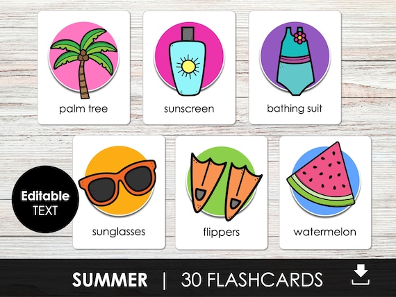 Summer Printable Flashcards for Kids Summer Vocabulary Cards | Etsy