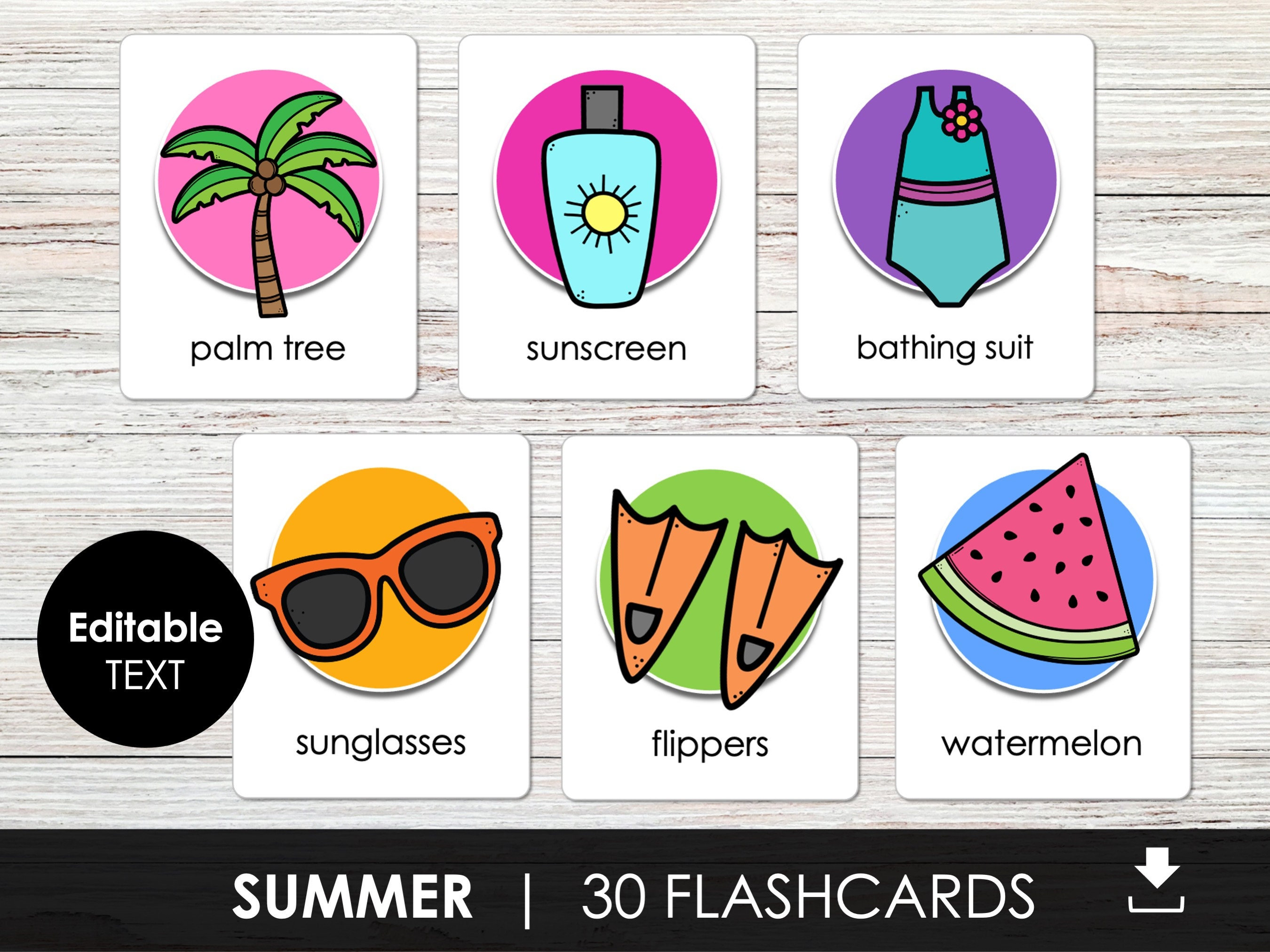Summer Printable Flashcards for Kids, Summer Vocabulary Cards, Editable ...
