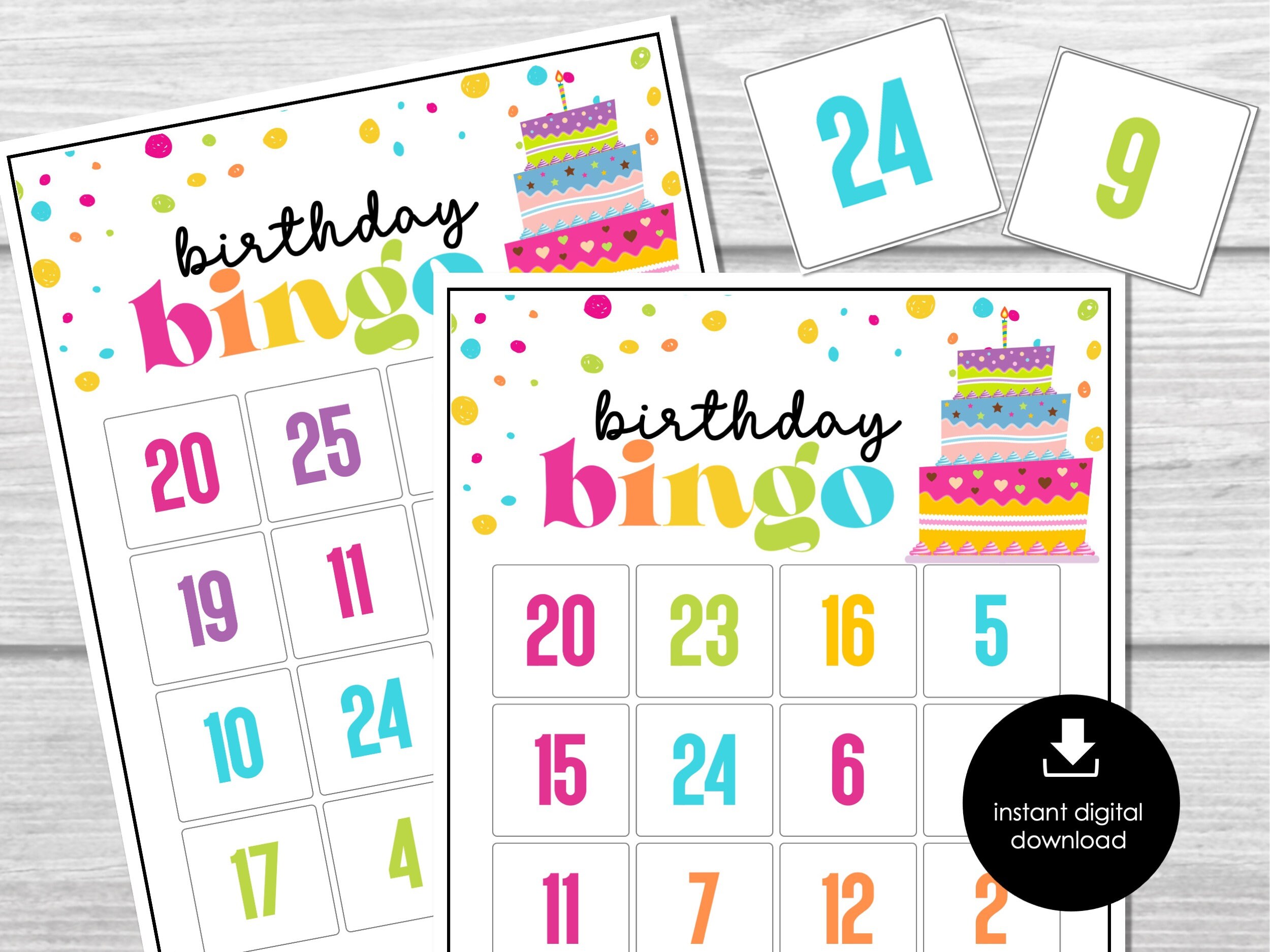 Birthday Bingo Party Game for Kids, Numbers 0-25 Bingo Game, Happy ...