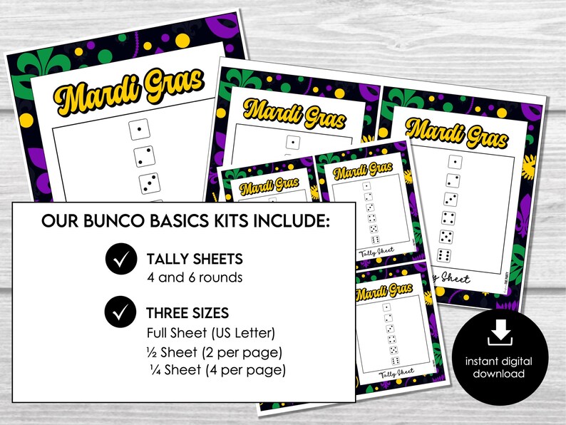 Mardi Gras Bunco Score Sheets Printable, Ladies Night Party Game ...