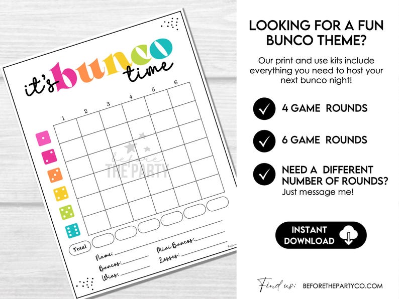 Bunco Game Night Set: Score Cards, Editable Invitation (printable PDF ...