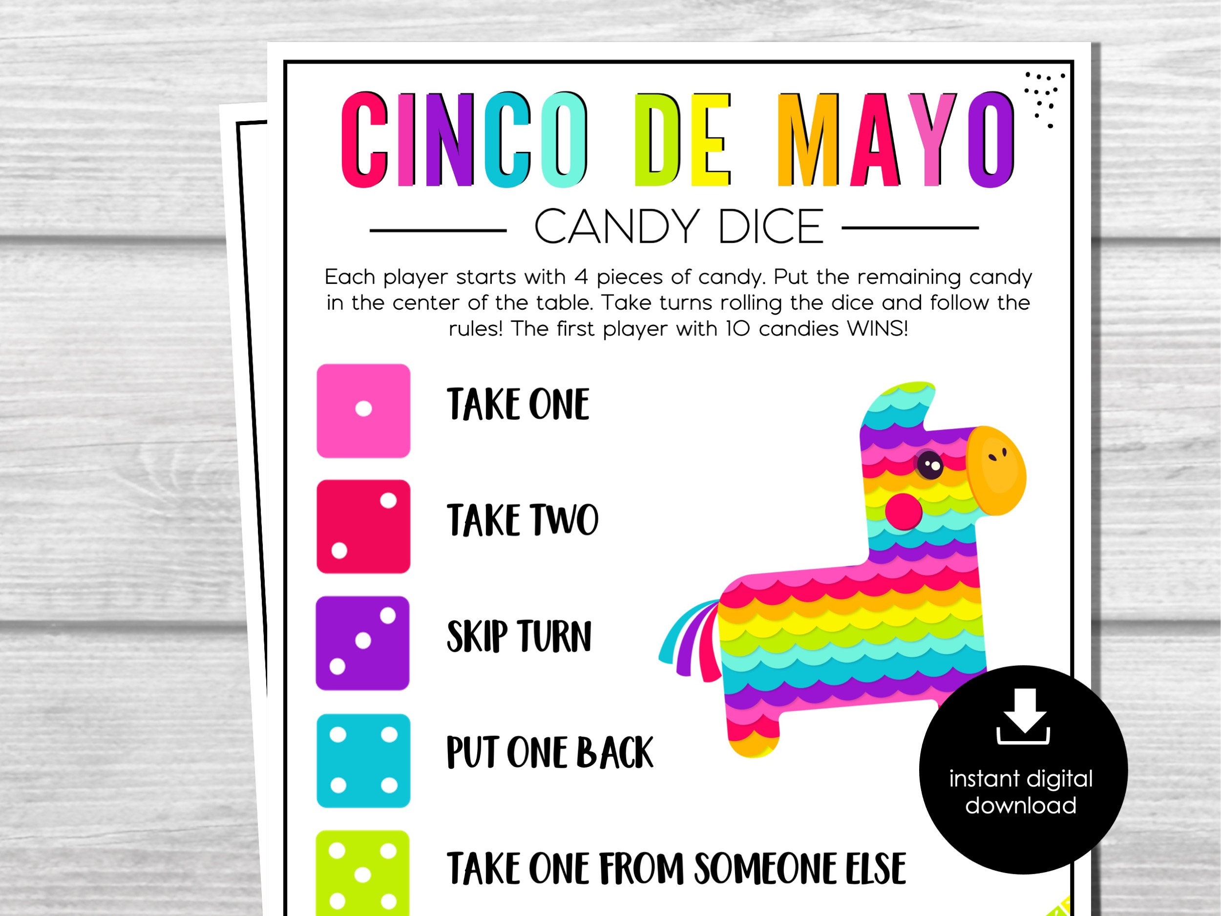 Cinco De Mayo Candy Dice Game, Printable May Party Game, Fiesta Group ...