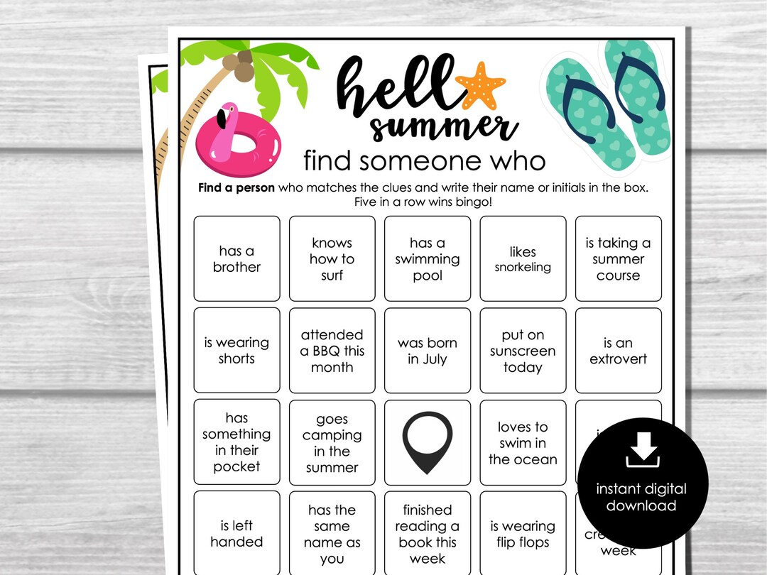 Summer Find Someone Who Bingo, Printable Party Game, Printable Game for ...