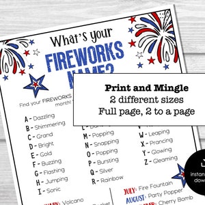 What's Your Fireworks Name? 4th of July Ice Breaker Game, Name Tags ...