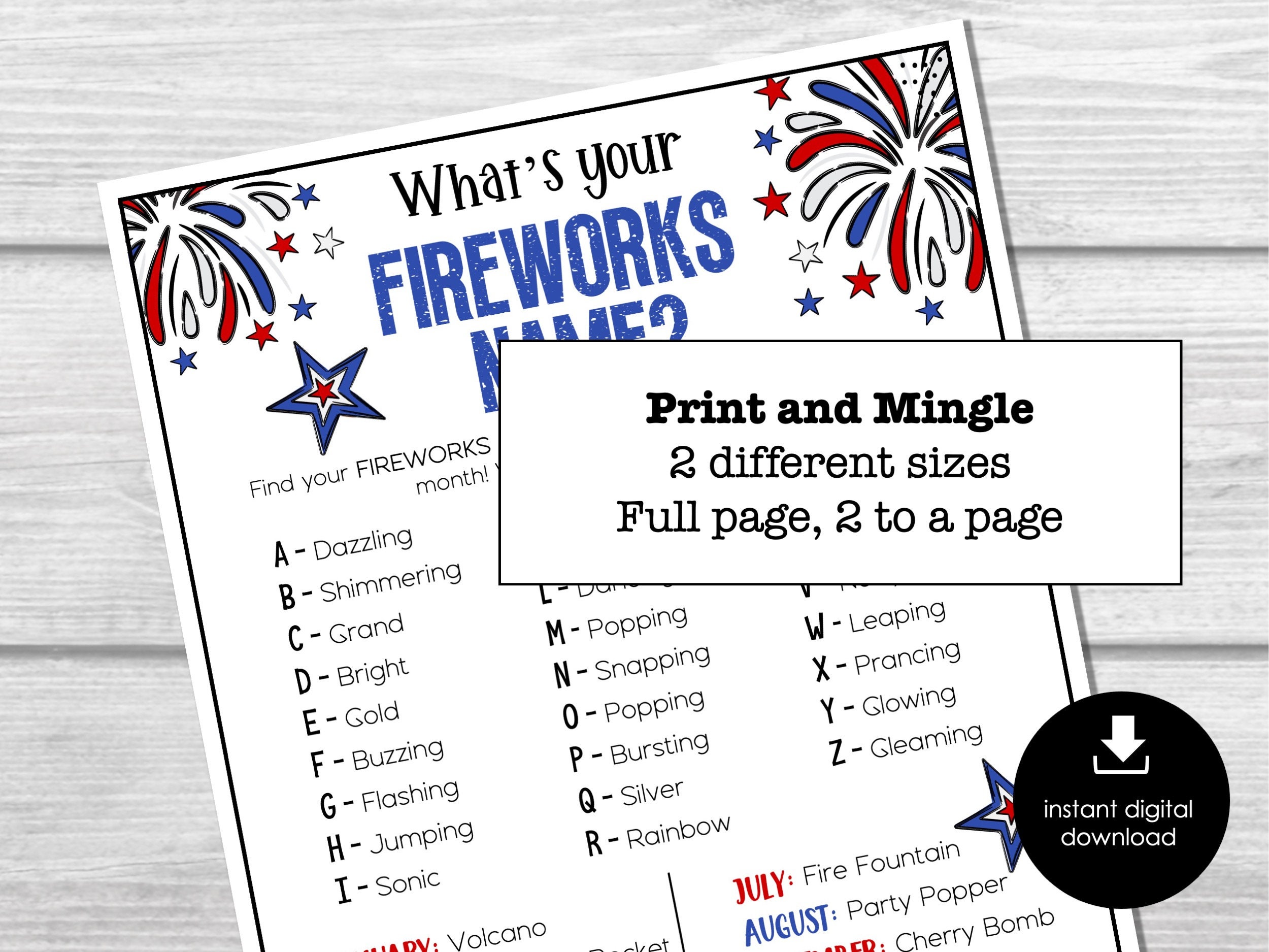 What's Your Fireworks Name 4th of July Ice Breaker Game - Etsy