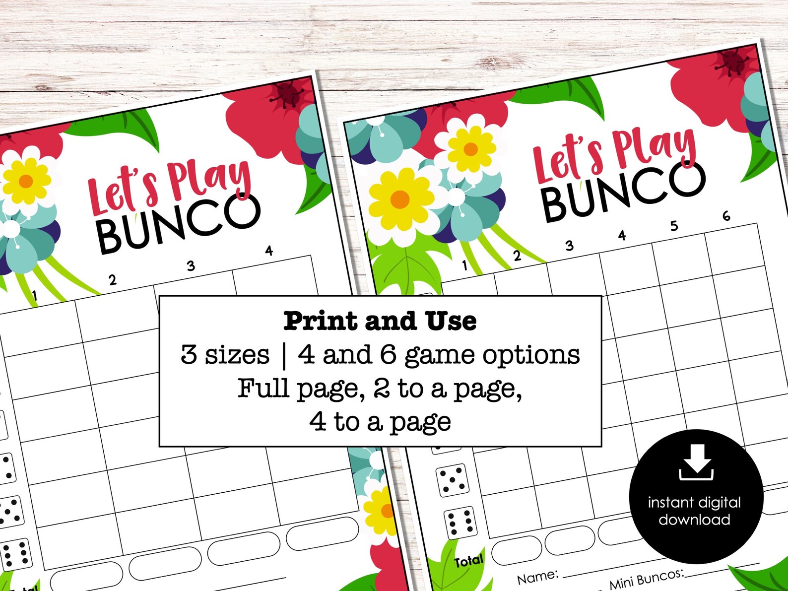 Spring Floral Bunco Score Cards, April Bunco Score Sheets, Spring Bunco ...