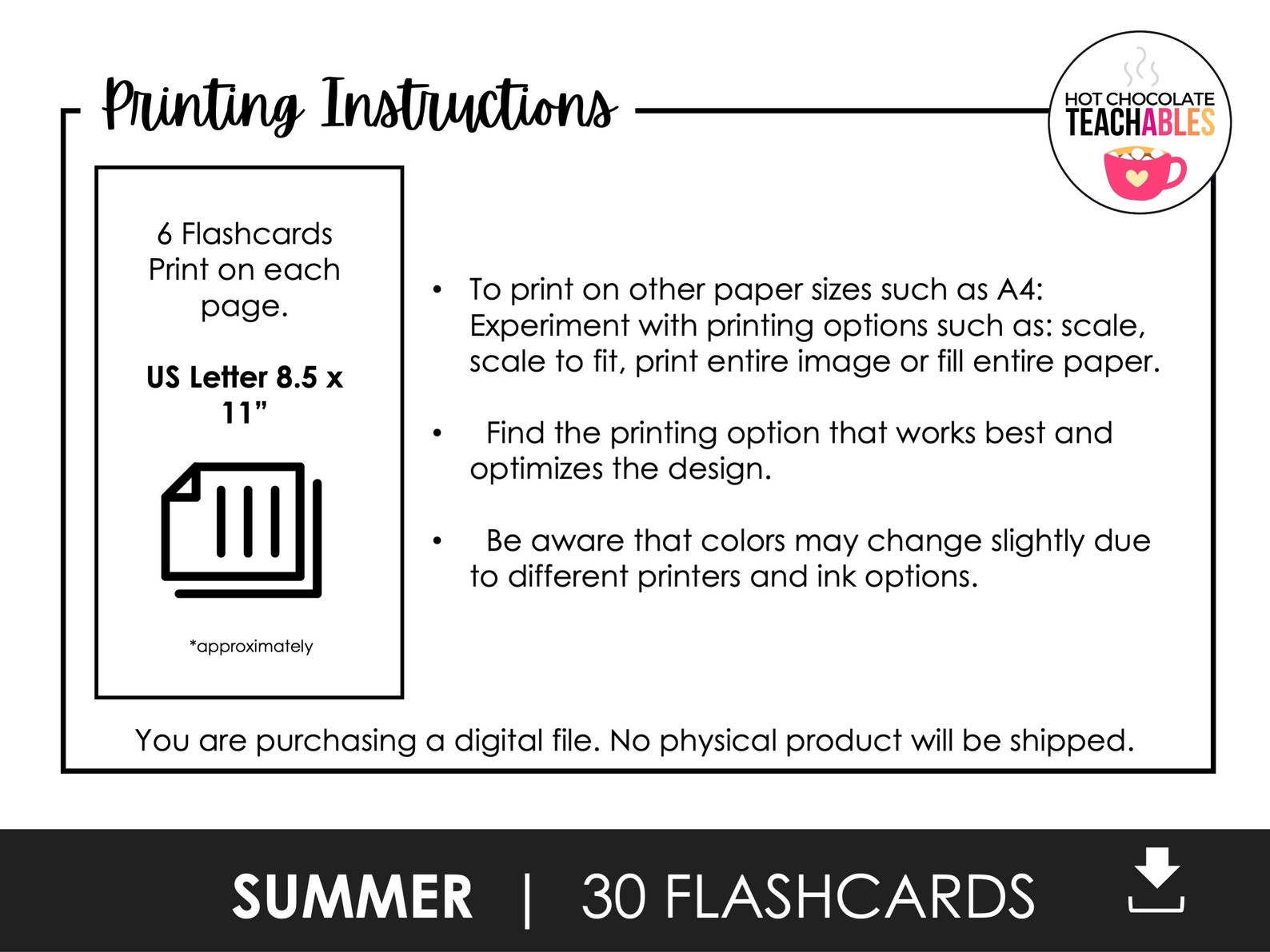 Summer Printable Flashcards for Kids Summer Vocabulary Cards - Etsy