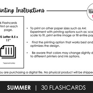 Summer Printable Flashcards for Kids, Summer Vocabulary Cards, Editable ...