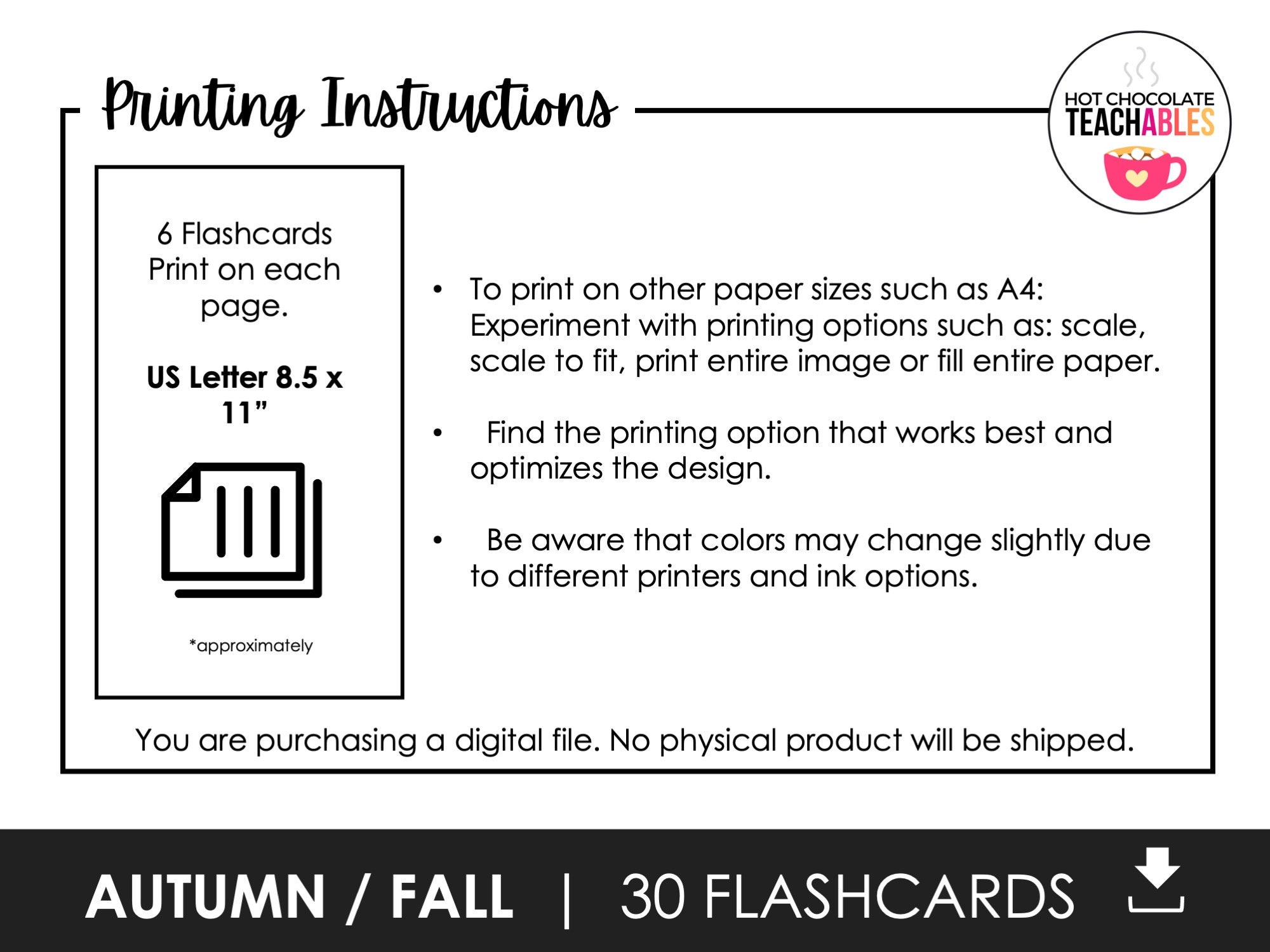 Autumn Printable Flashcards for Kids, Fall Vocabulary Cards, Editable ...