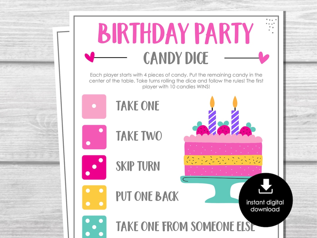 Birthday Candy Dice Game, Fun Birthday Party Game, Slumber Party Game ...