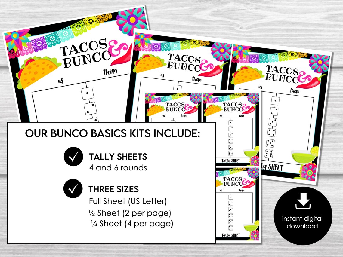 Taco Bunco Scorecards Printable, Fiesta Party Game, Instant Download - Etsy