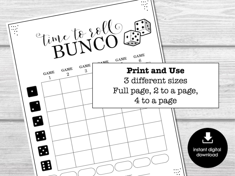 Bunco Score Sheets, Bunco Party Printables, Black & White Bunco ...