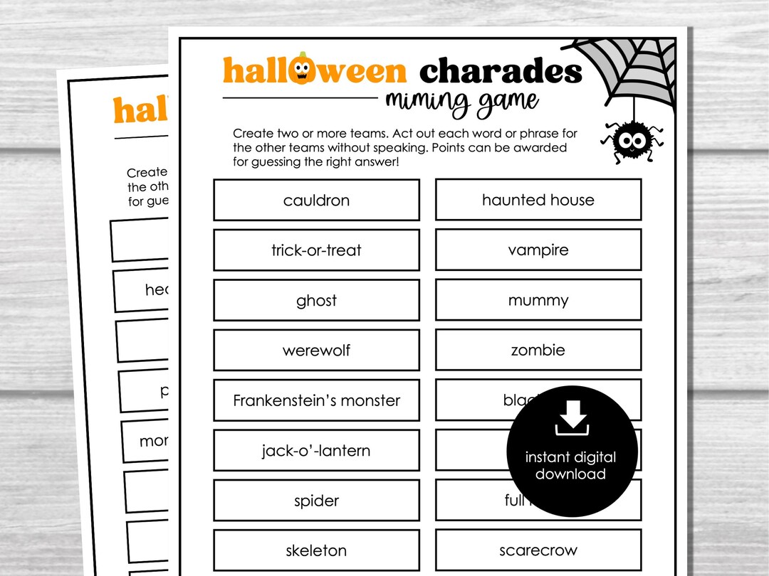 Halloween Charades Party Game for Adults and Kids, Classroom Charades ...