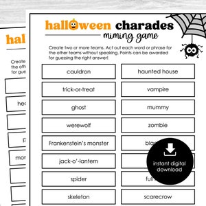 Halloween Charades Party Game for Adults and Kids, Classroom Charades ...