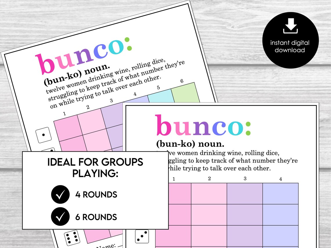 Funny Bunco Definition Scorecards Printable, Tally Sheets & Table ...
