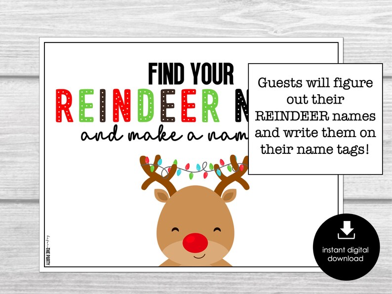 What's Your Reindeer Name, Christmas Name Game, Fun Party Name Tags ...