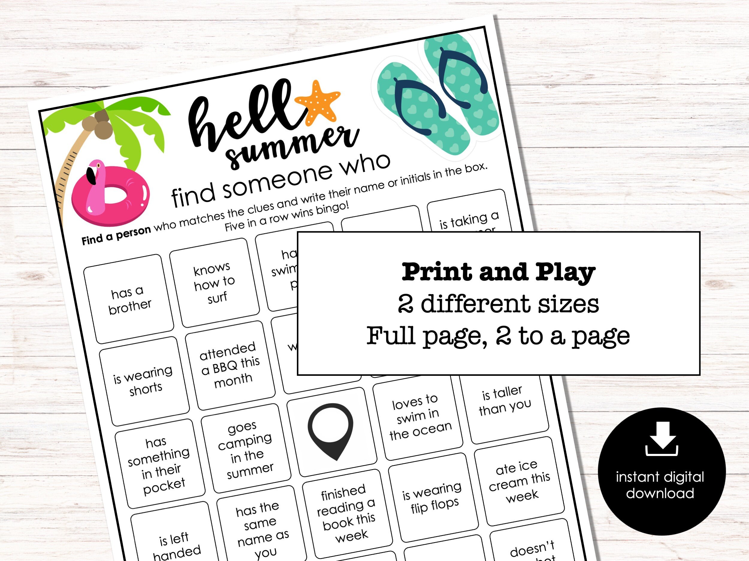 Summer Find Someone Who Bingo, Printable Party Game, Printable Game for ...