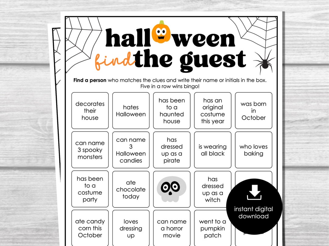 Halloween Find Someone Who Party Game, Printable Find the Guest Bingo ...