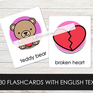 Valentine's Day Printable Flashcards for Kids, Valentine Vocabulary ...