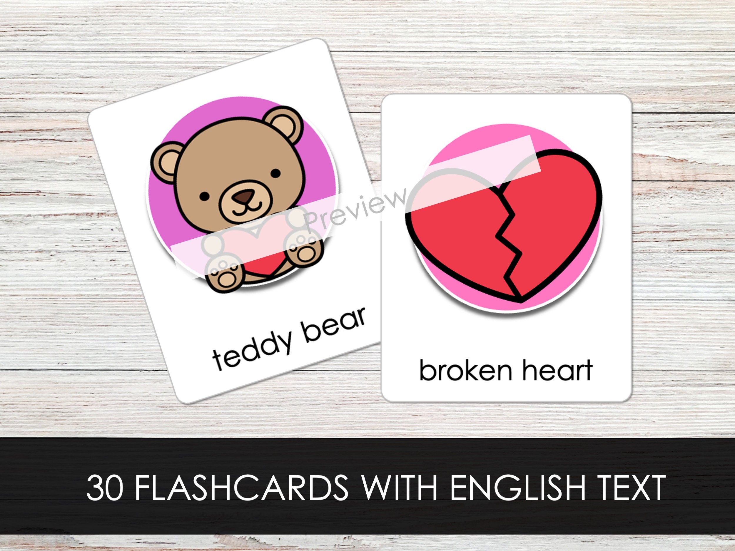 Valentine's Day Printable Flashcards for Kids, Valentine Vocabulary ...