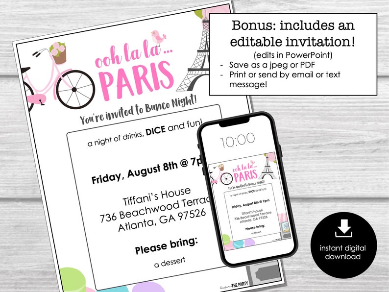 Paris Theme Bunco Party Printable Kit (digital Download) - Etsy