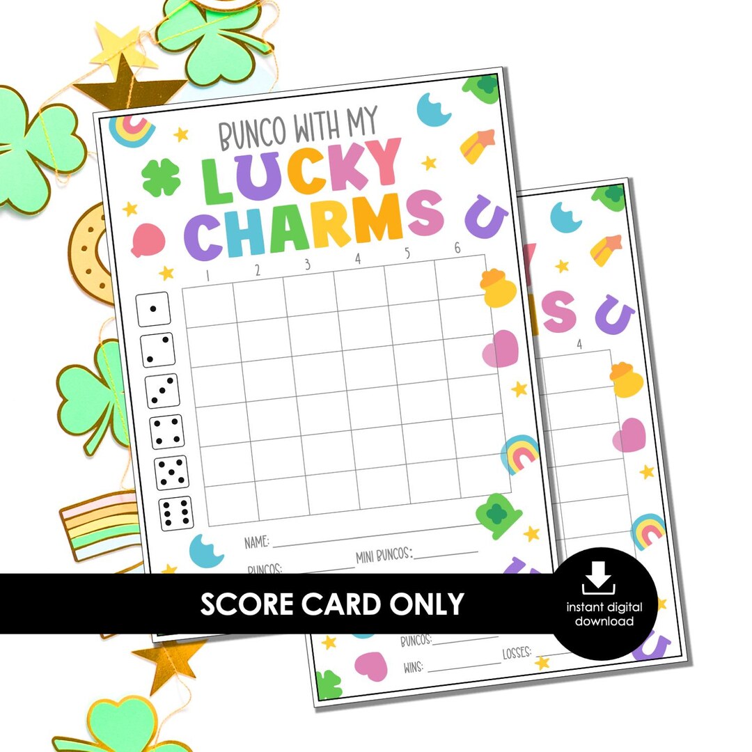 Lucky Charm Bunco Game Score Cards Only, St. Patrick's Day Printable ...