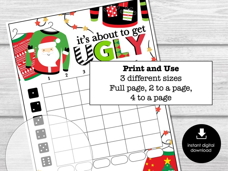 Ugly Sweater Christmas Bunco Party Bundle Printable, Score Sheets ...