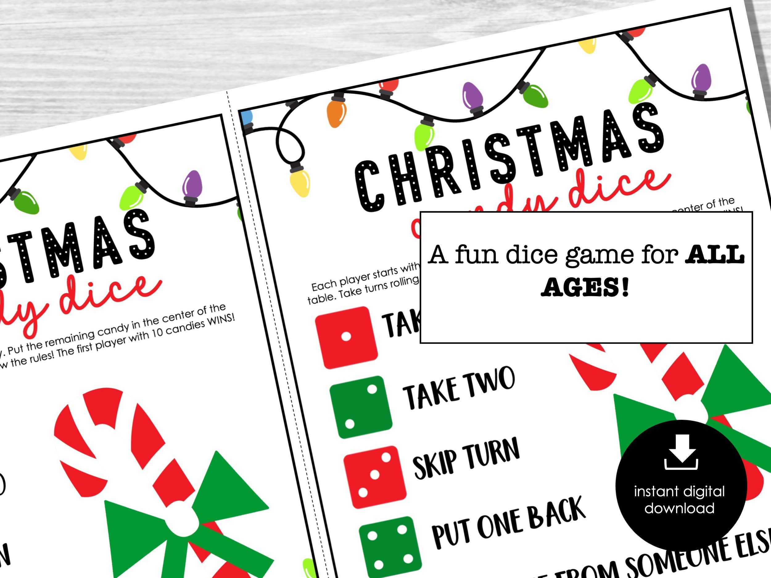 Christmas Candy Dice Game, Group Holiday Party Game, Printable Dice ...