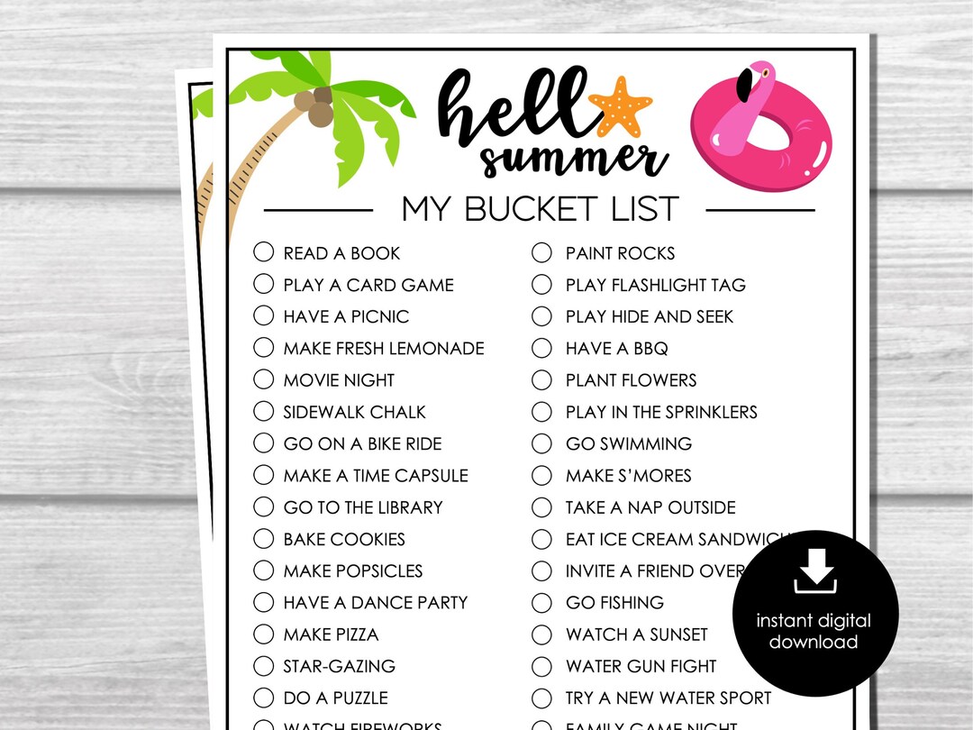 Summer Bucket List, Printable Activity for Kids, Summer Games, Fun ...