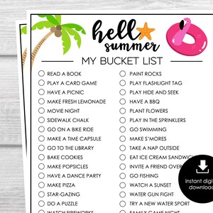Summer Bucket List, Printable Activity for Kids, Summer Games, Fun ...