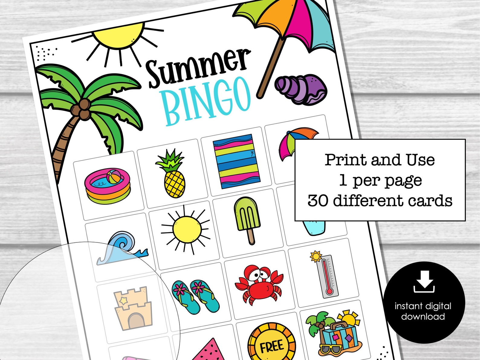 Summer Bingo Printable Kids Party Game Summertime Bingo - Etsy