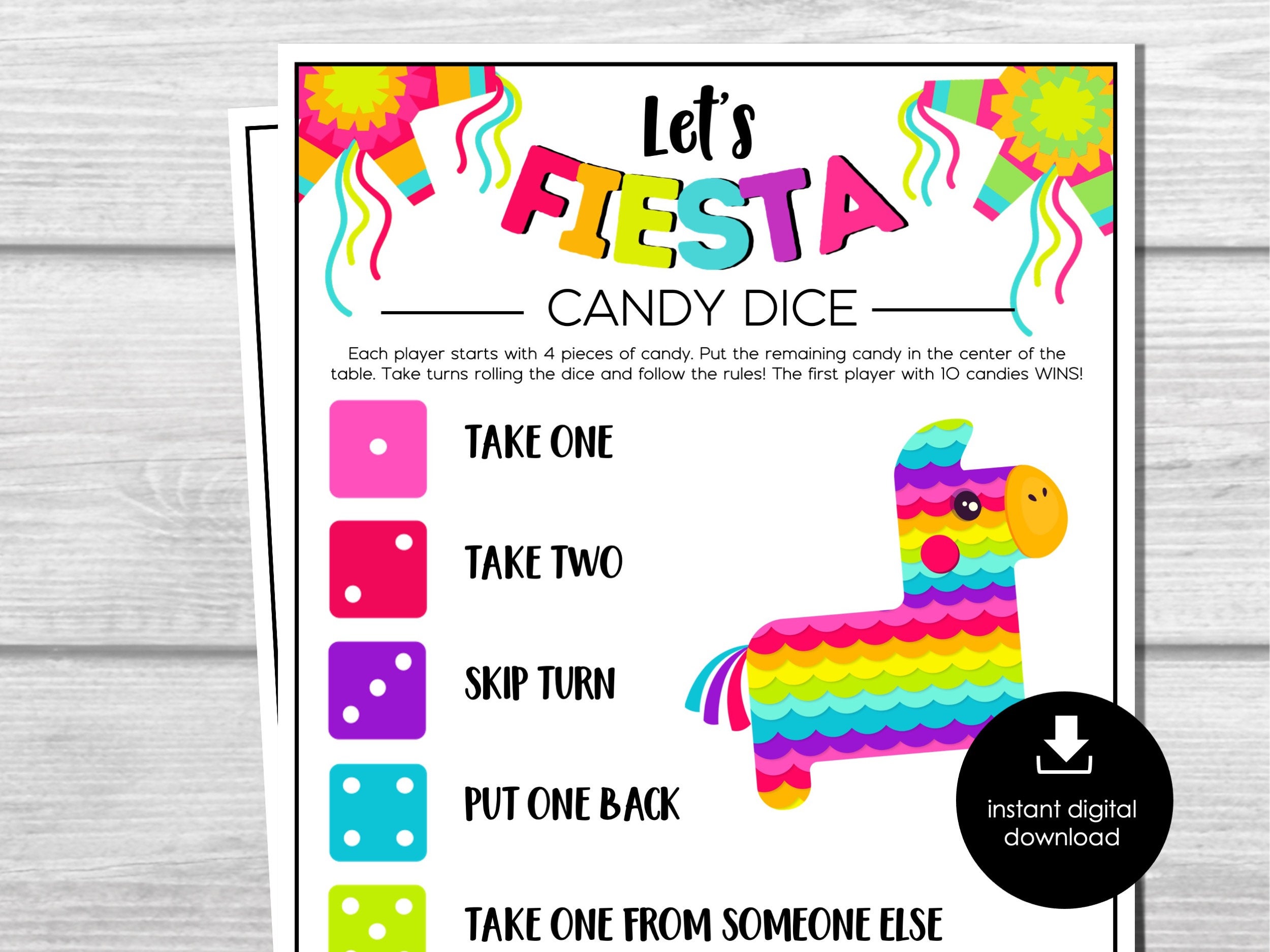 Fiesta Candy Dice Game, Printable Party Game, Fiesta Group Party Games ...