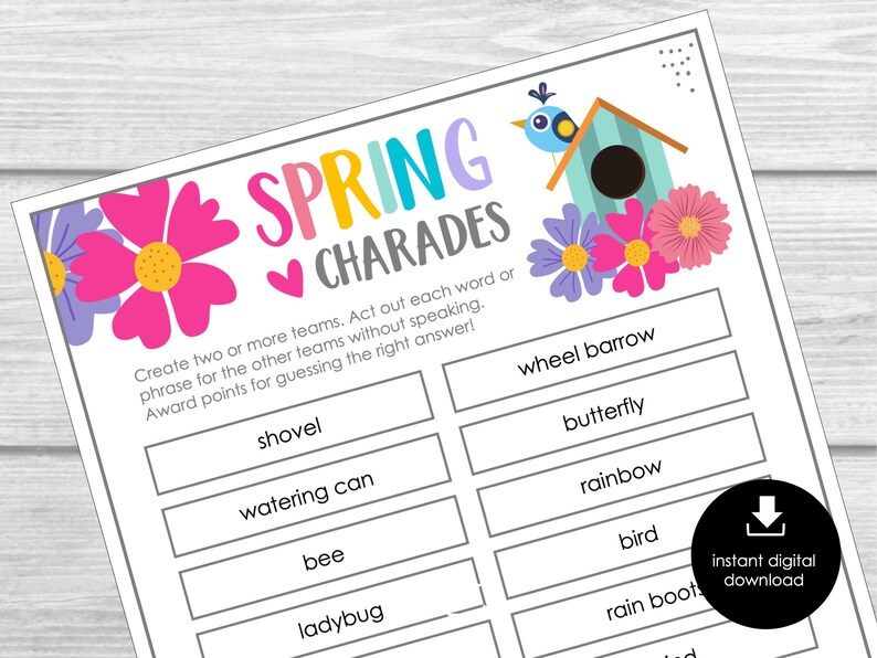 Spring Charades Party Game for Kids Classroom Charades for - Etsy