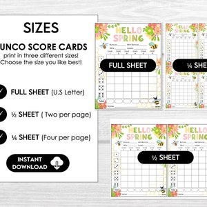 Hello Spring Bunco Score Cards, April Bunco Score Sheets, Spring Bunco ...