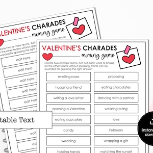 Valentine's Day Charades Party Game for Kids, Classroom Charades ...