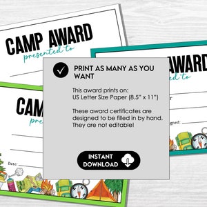 Camp Participation Award Certificates, Summer Camp Awards for Kids ...