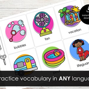 Summer Printable Flashcards for Kids, Summer Vocabulary Cards, Editable ...