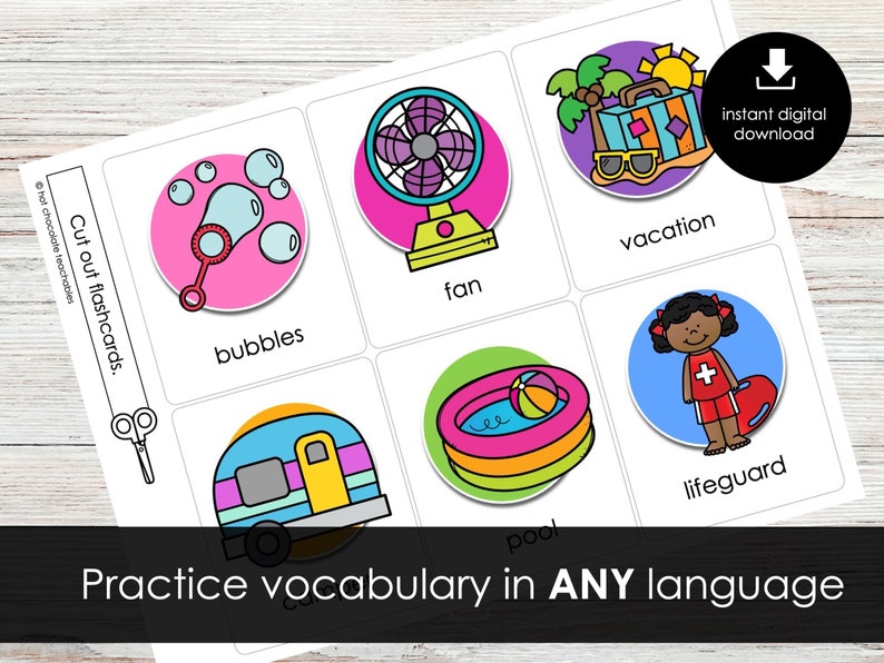 Summer Printable Flashcards for Kids Summer Vocabulary Cards - Etsy