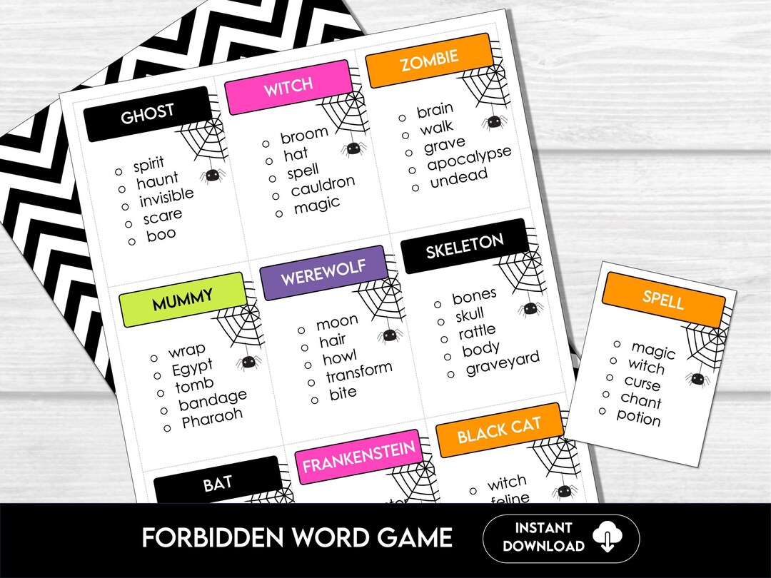 Halloween Forbidden Word Game Cards | Guess the Word Halloween Party ...