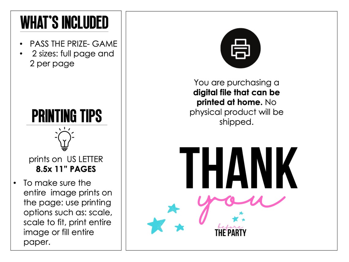 Pass the Prize Summer Party Game Printable Left Right Game - Etsy