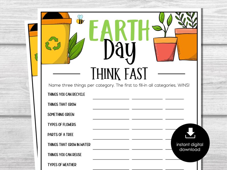 Earth Day THINK FAST Game, Printable Word Game, Earth Day Classroom ...