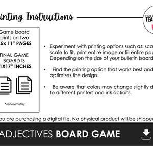 Adjectives Printable Board Game, Education Games, Grammar Game, ESL ...