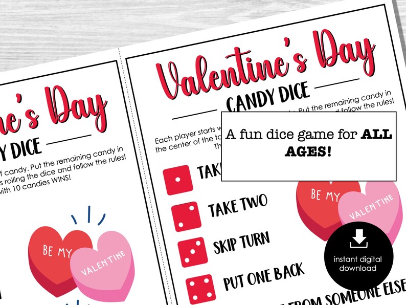 Valentine's Day Candy Dice Game, Valentine Party Game for Kids, Easy ...
